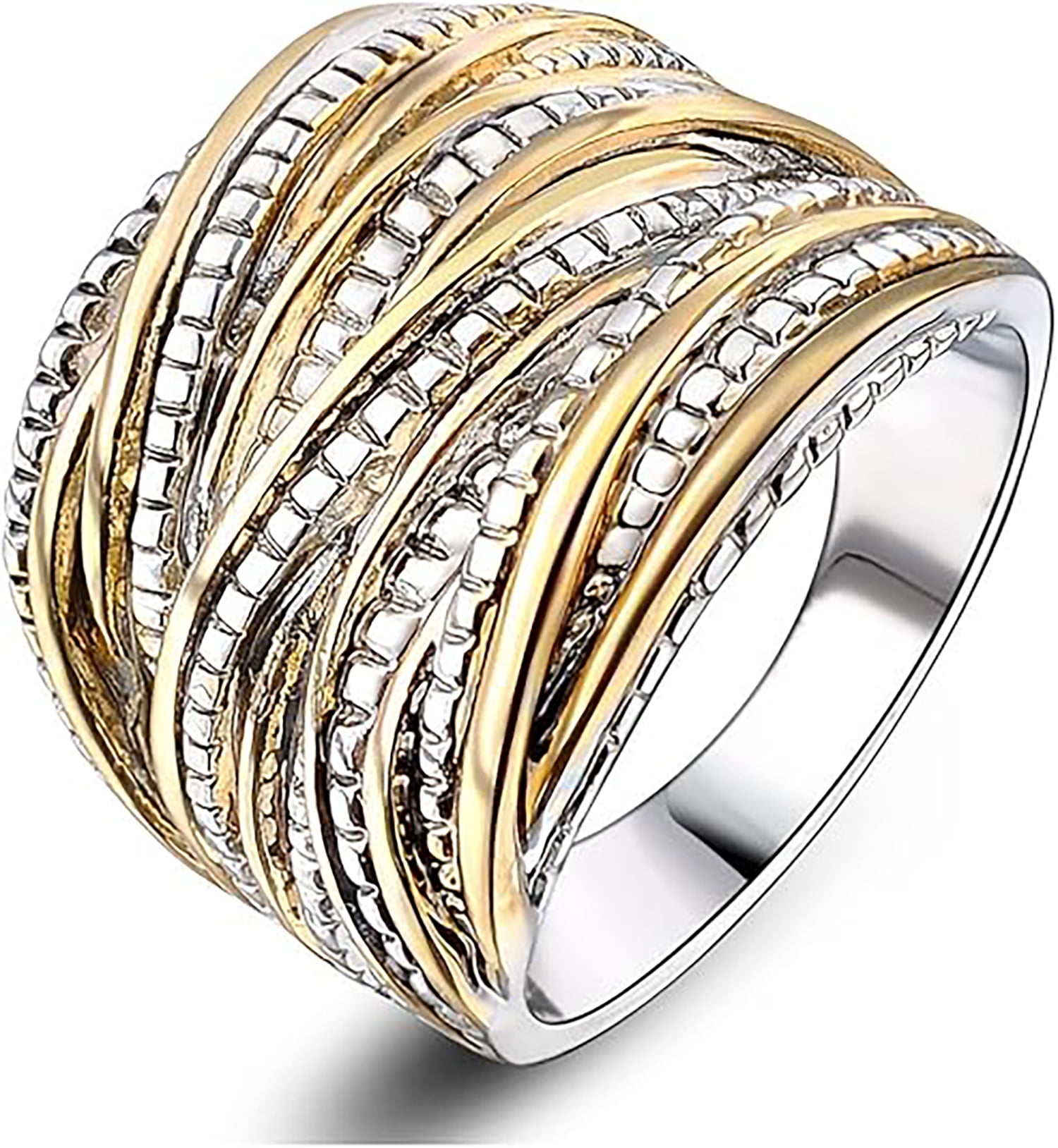 2 Tone Intertwined Crossover Statement Ring Fashion Chunky Band Rings ...