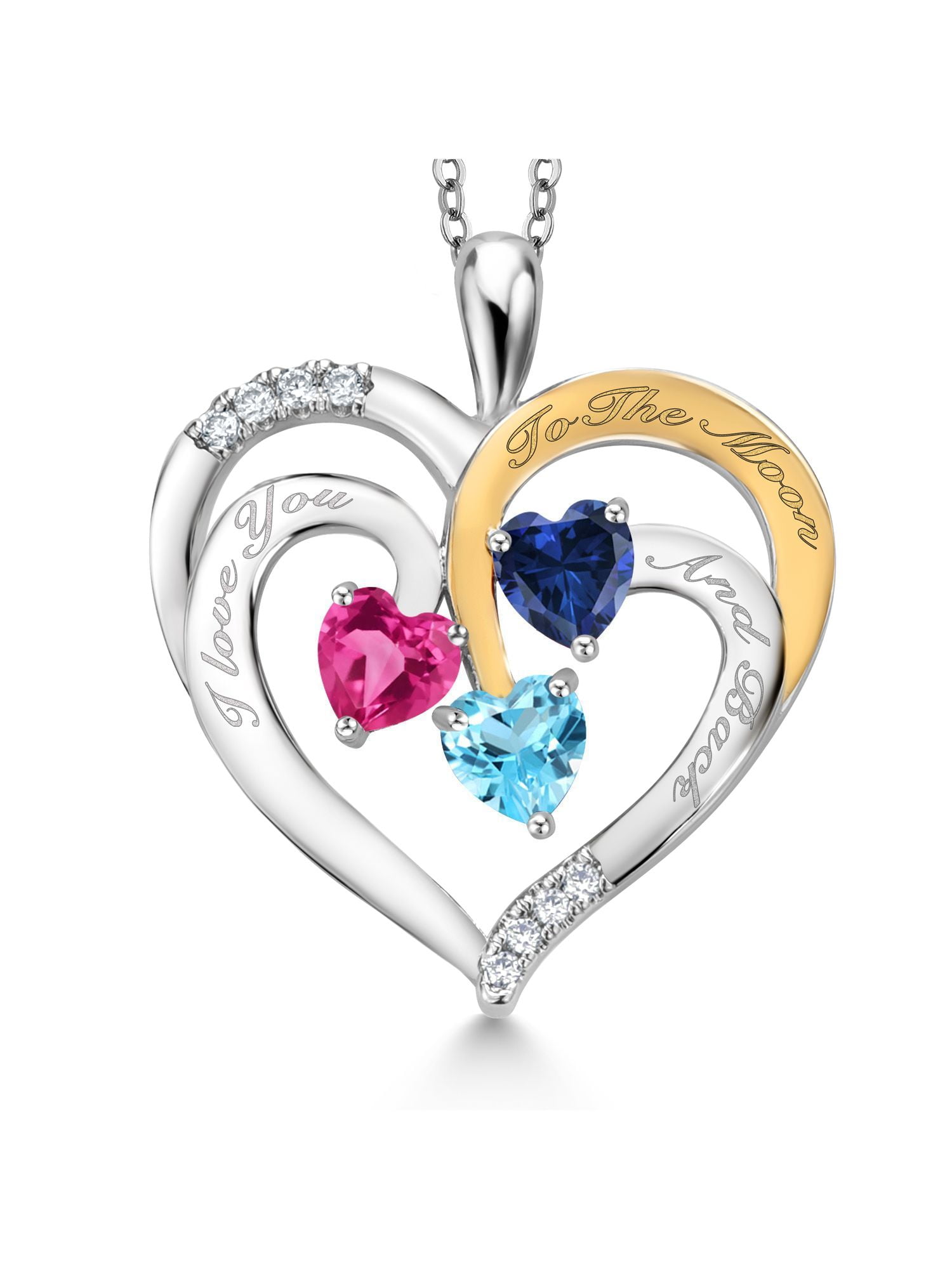2 Tone Pink Created Sapphire Blue Created Sapphire Swiss Blue Topaz ...