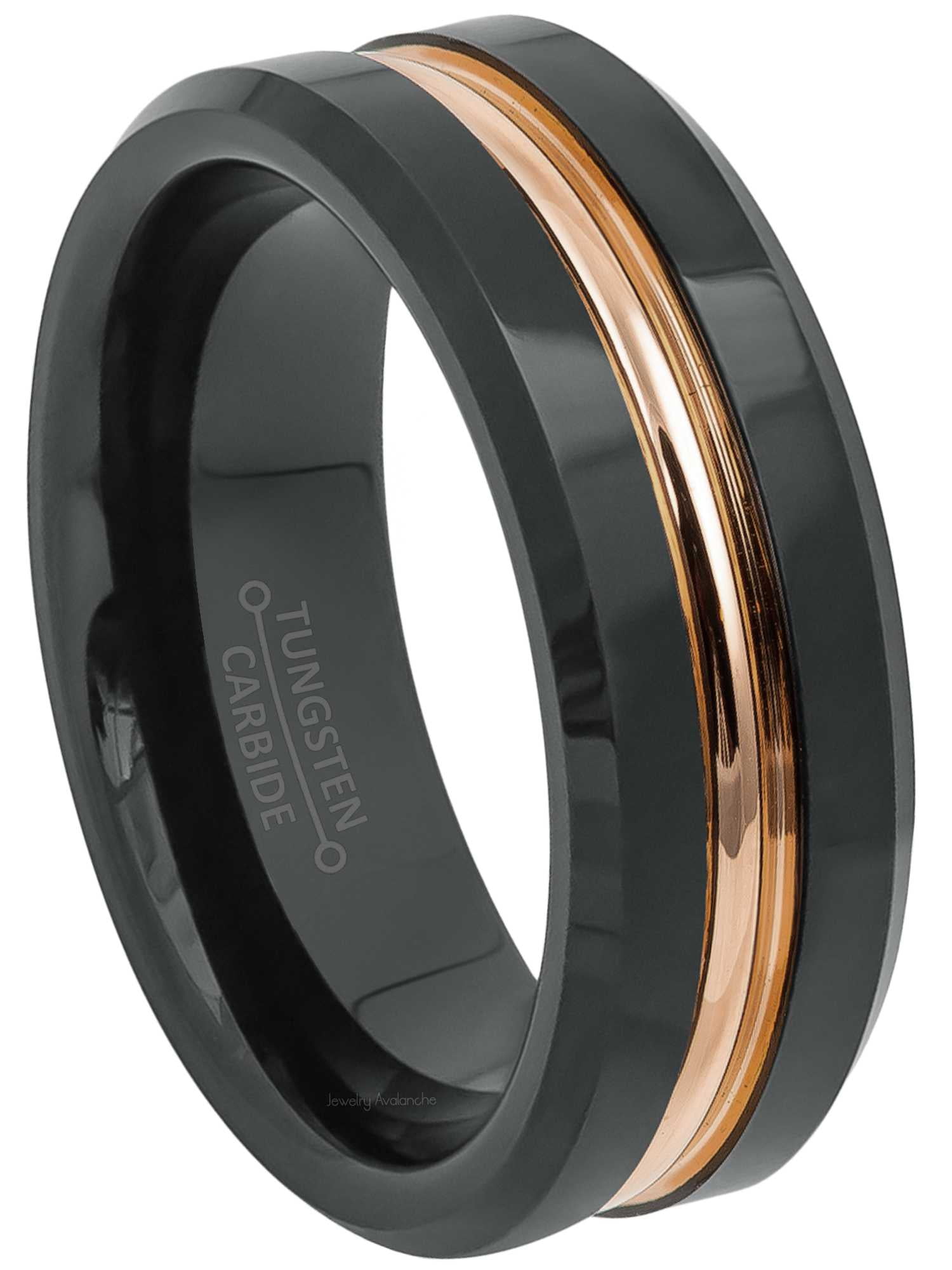 2-Tone Tungsten Carbide Mens Wedding Band - Comfort Fit Polished Black ...