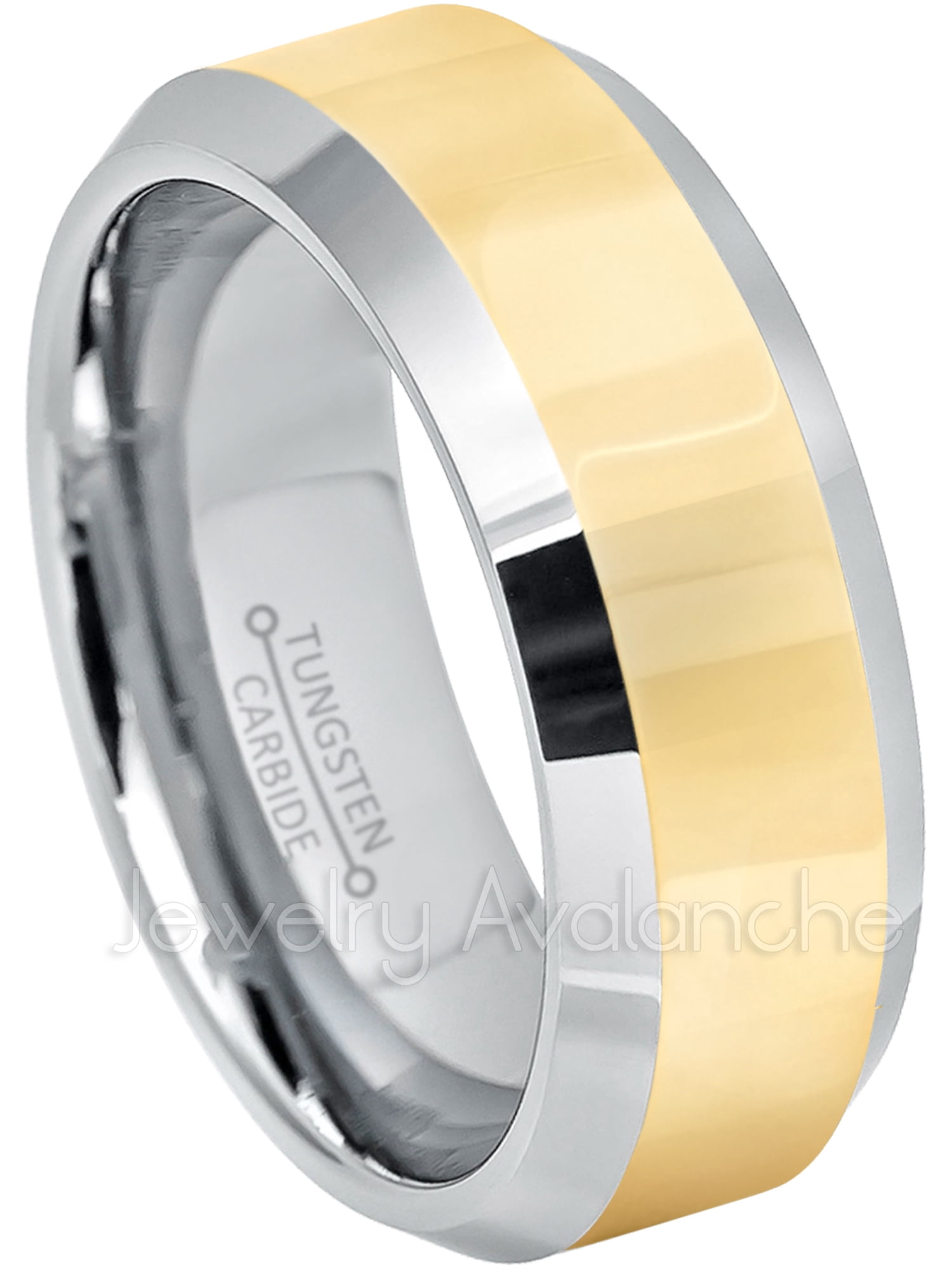 2-Tone Tungsten Wedding Band - 8mm Polished Yellow Gold Plated Center ...