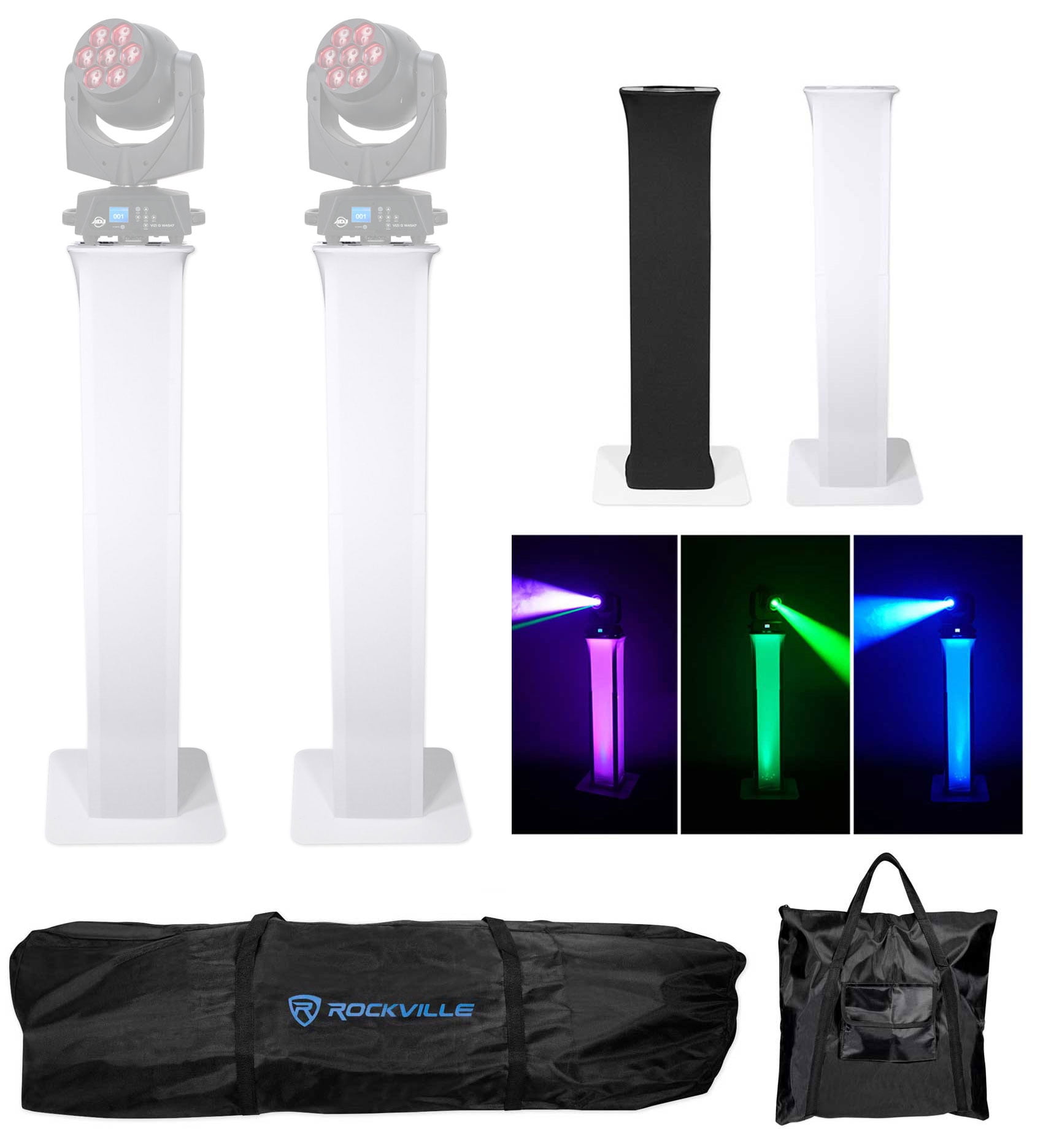 (2) Totem Stands+Black and White Scrims For (2) American DJ Vizi Q ...