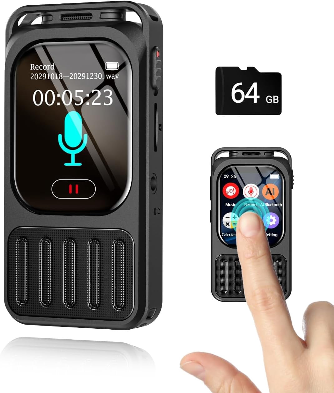 2" Touchscreen Digital Voice Recorder with Playback, 64GB 100Hrs ...