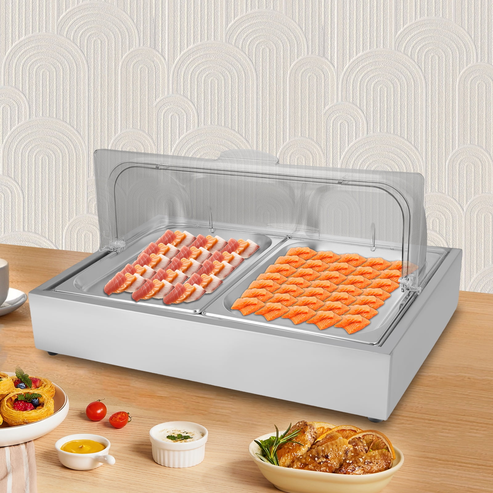 2 Trays Ice Food Serving Display Cooler Platter Buffet Dishes Display ...