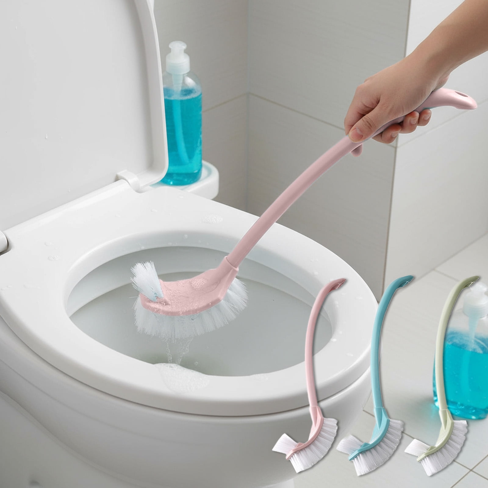 2 Type Toilet Bowl Brush Set with Holder, Flexible Rubber and Slit ...