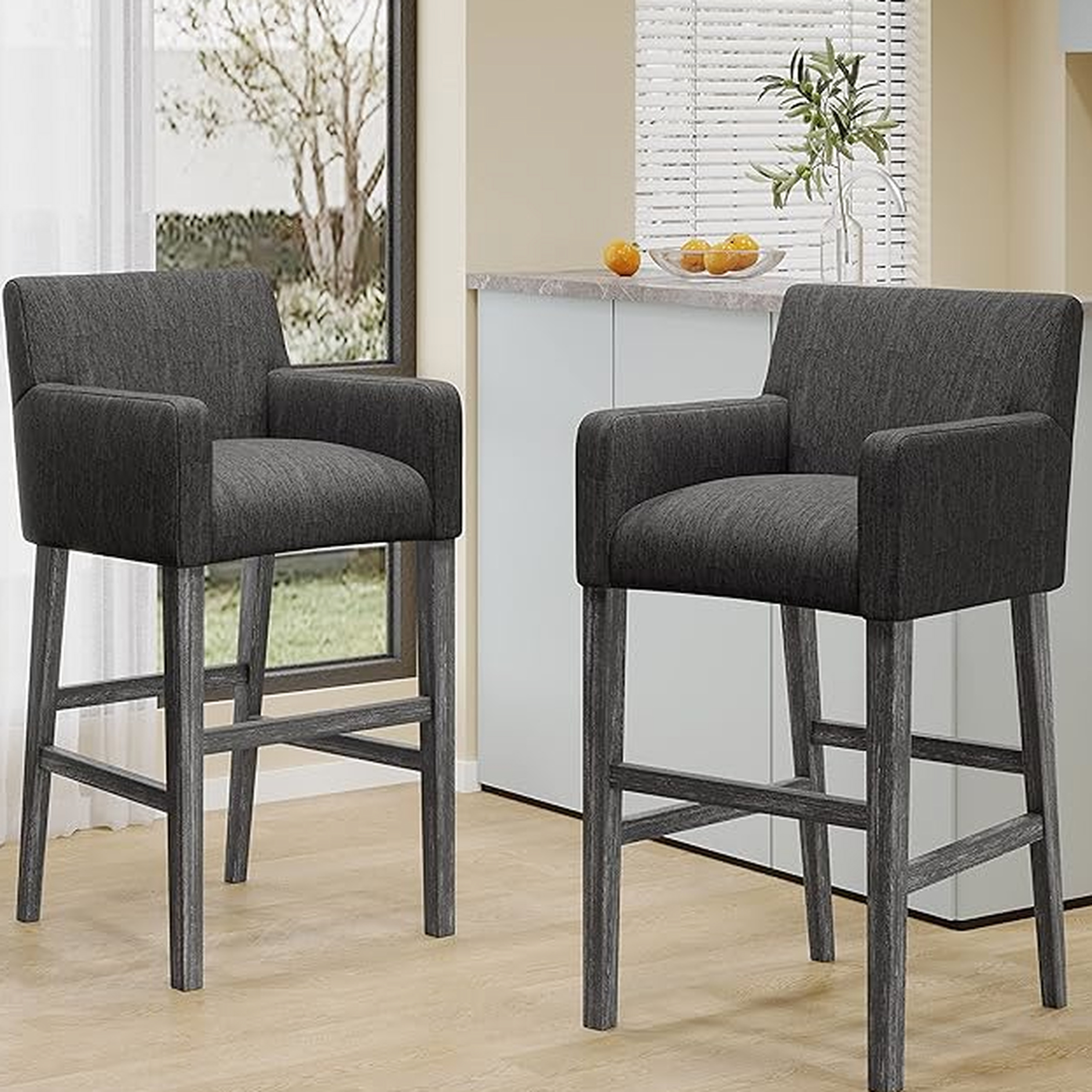2 Upholstered Counter Stools, 30.5 Inch, Charcoal/gray. Contemporary H ...