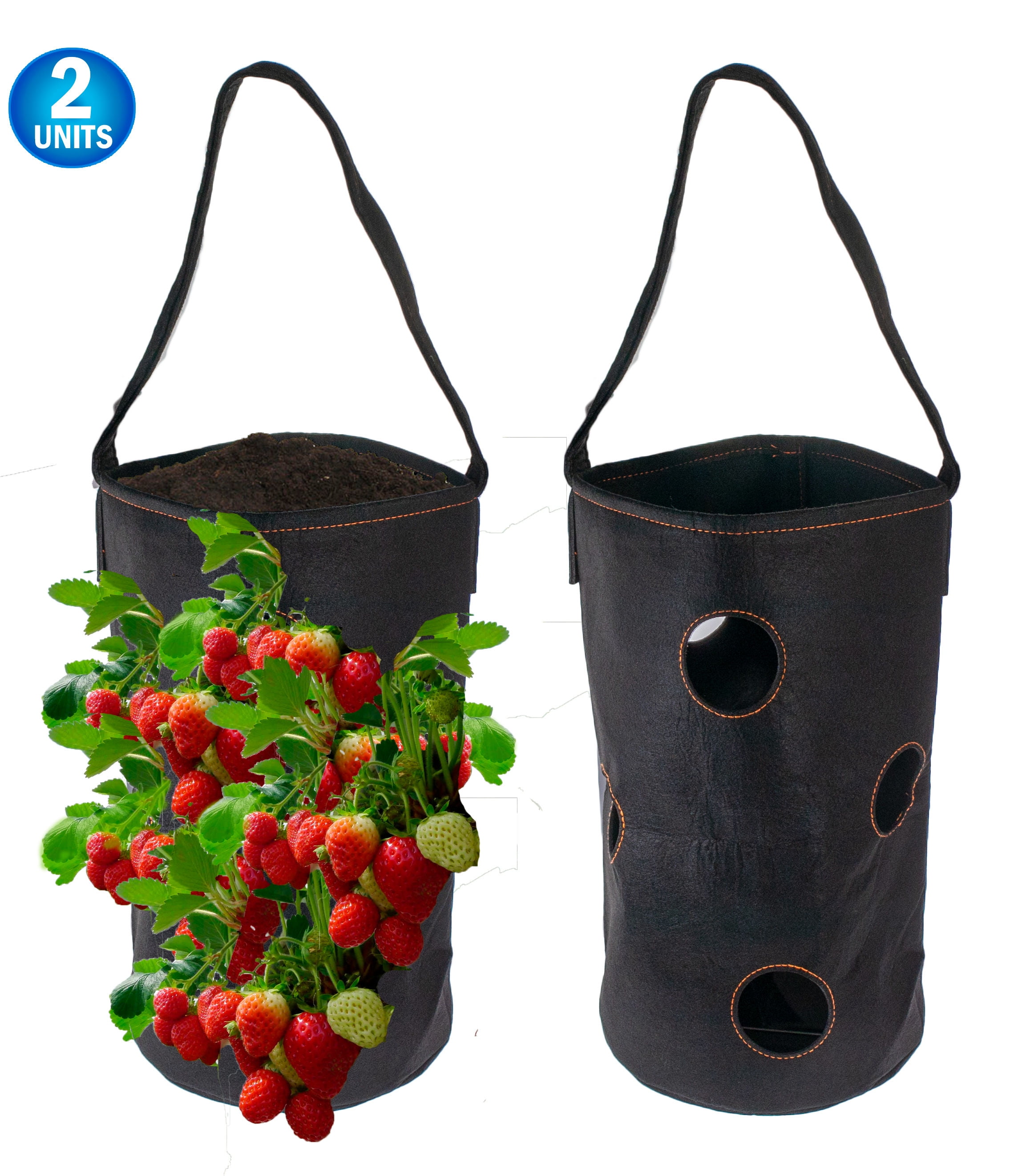 2 Vertical Garden Hanging Planter 7 Hole Bag for Strawberry & Bare Root ...