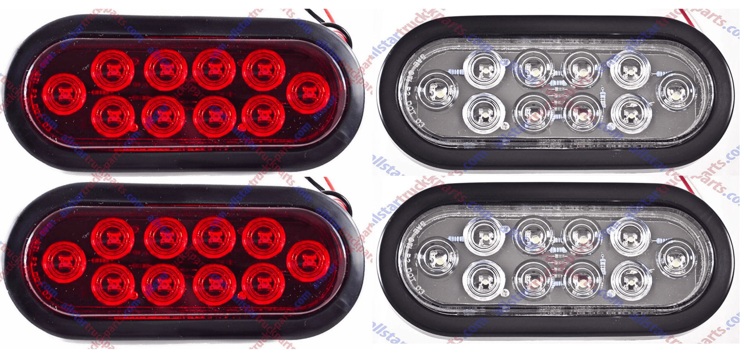 (2) WHITE & (2) RED 6" Oval 10 LED Stop Turn Tail & Backup Lights Truck ...