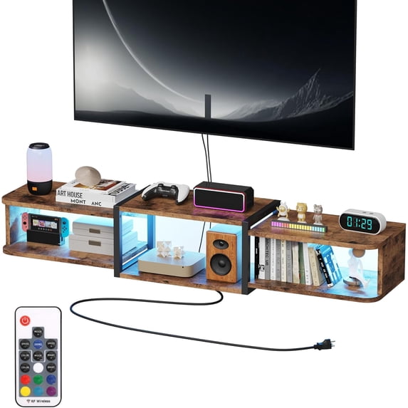 .2'' Wall-Mounted Floating TV Stand with Lighting, Modern Wooden Media ...