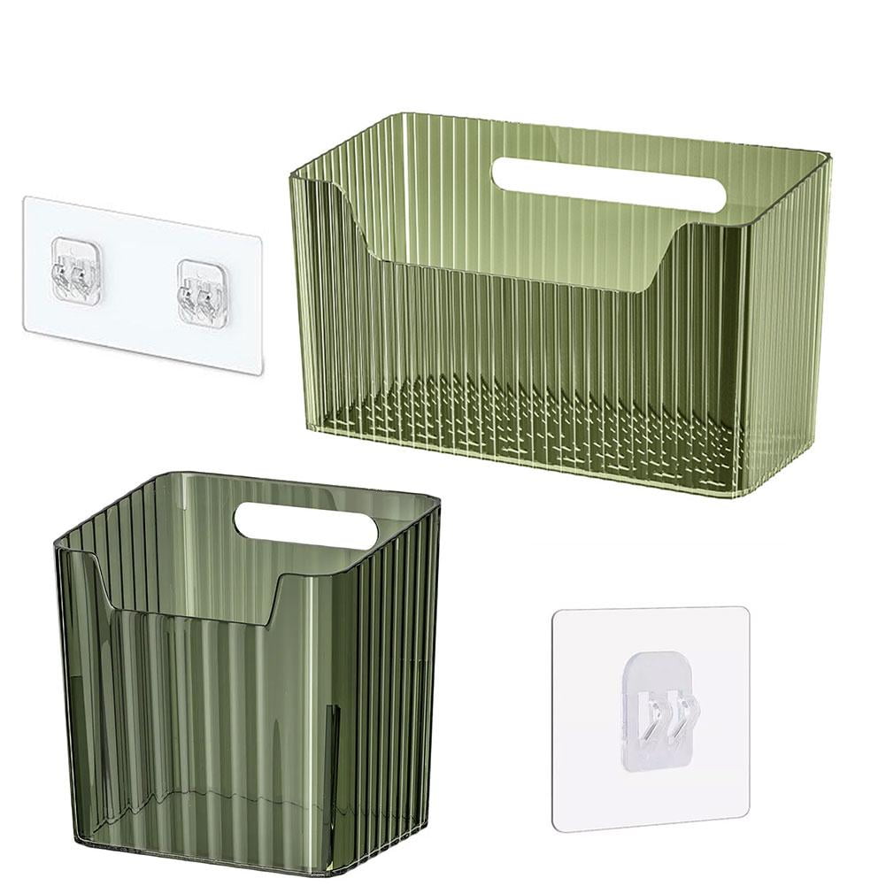 2 Wall-Mounted Storage Bins - Clear Stackable Makeup Boxes New N2 G0H9 ...
