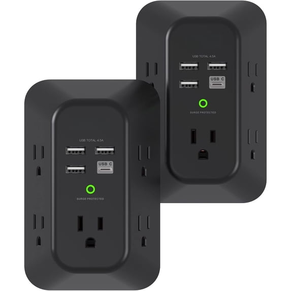 2 Wall Surge Protector, 5 Outlet Extender with 4 Ports (1 C Outlet) 3 ...