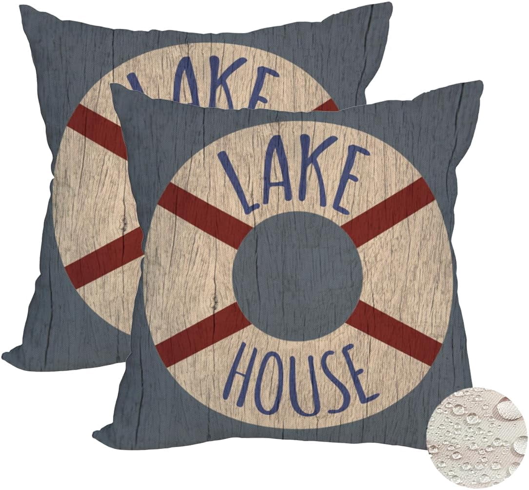 2 Waterproof Outdoor Lake House Pillow Covers 16x16 Inch Vintage Summer ...
