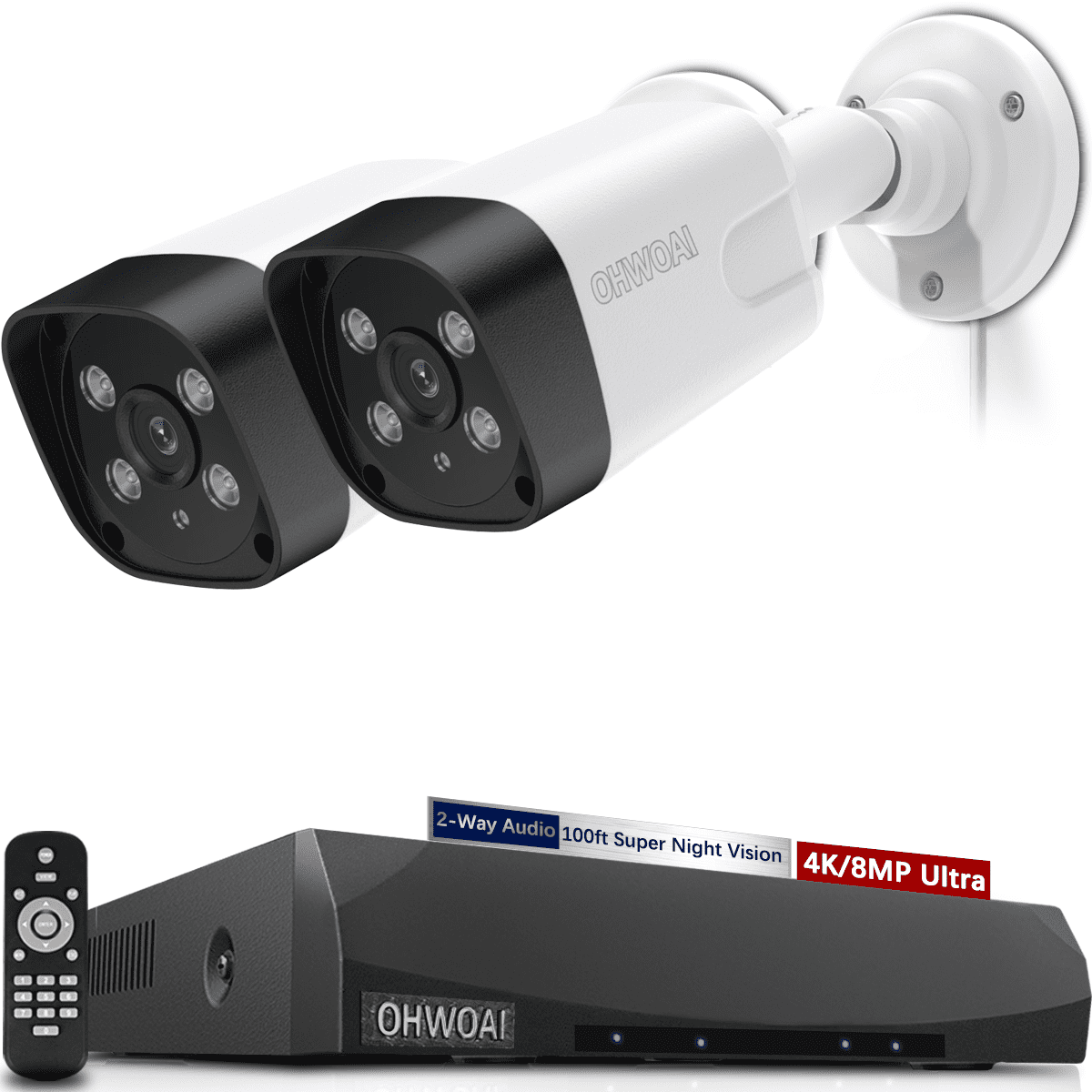 《2-Way Audio & 100ft Night Vision》OHWOAI Wired Outdoor 4K Ultra 8.0MP ...