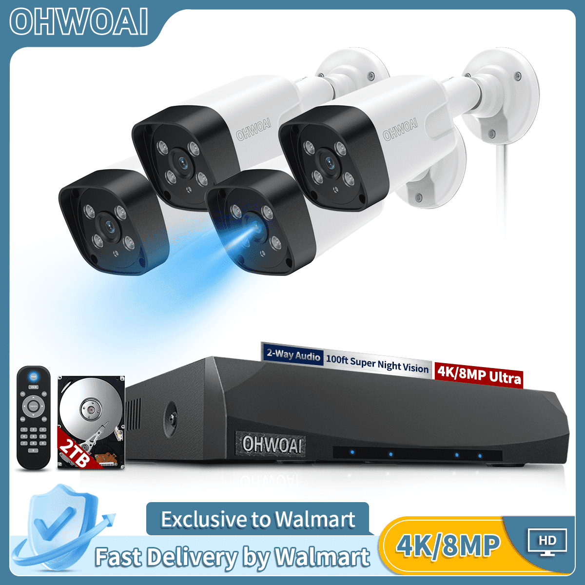 《2-Way Audio & 100ft Night Vision》OHWOAI Wired Outdoor 4K Ultra 8.0MP ...