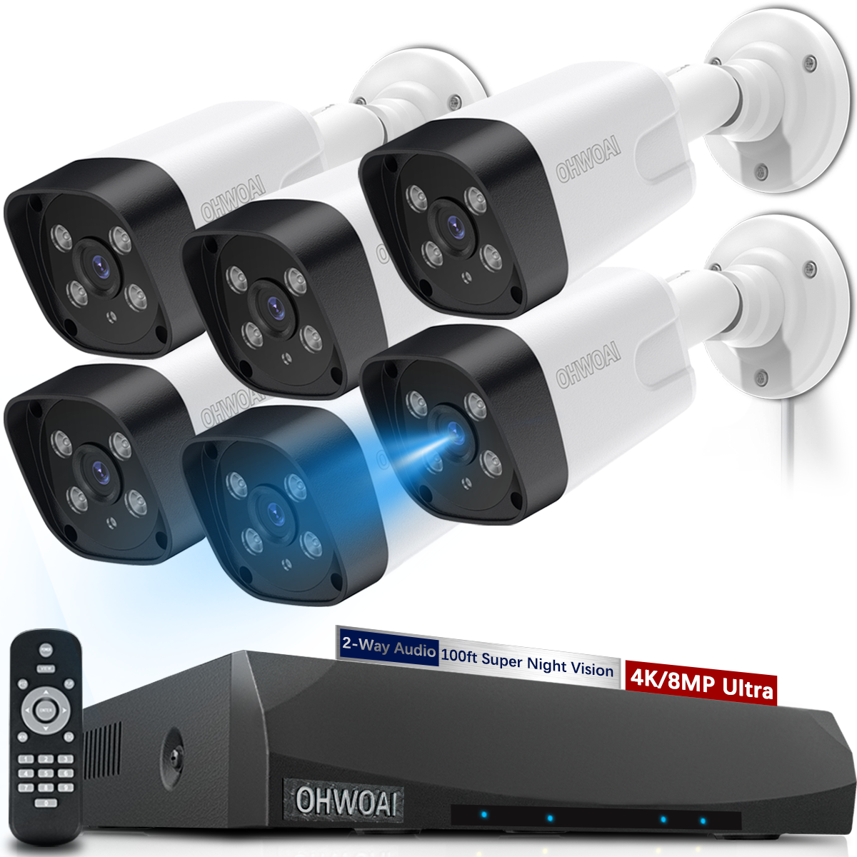 《2-Way Audio & 100ft Night Vision》OHWOAI Wired Outdoor 4K Ultra 8.0MP ...