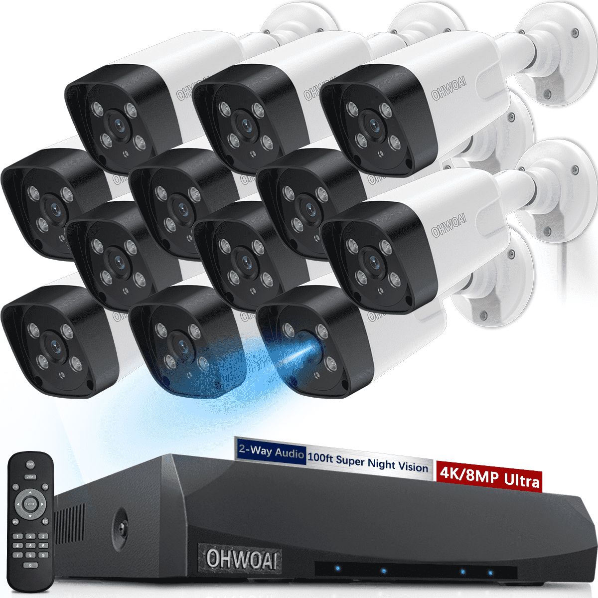 《2-Way Audio & 100ft Night Vision》OHWOAI Wired Outdoor 4K Ultra 8.0MP ...