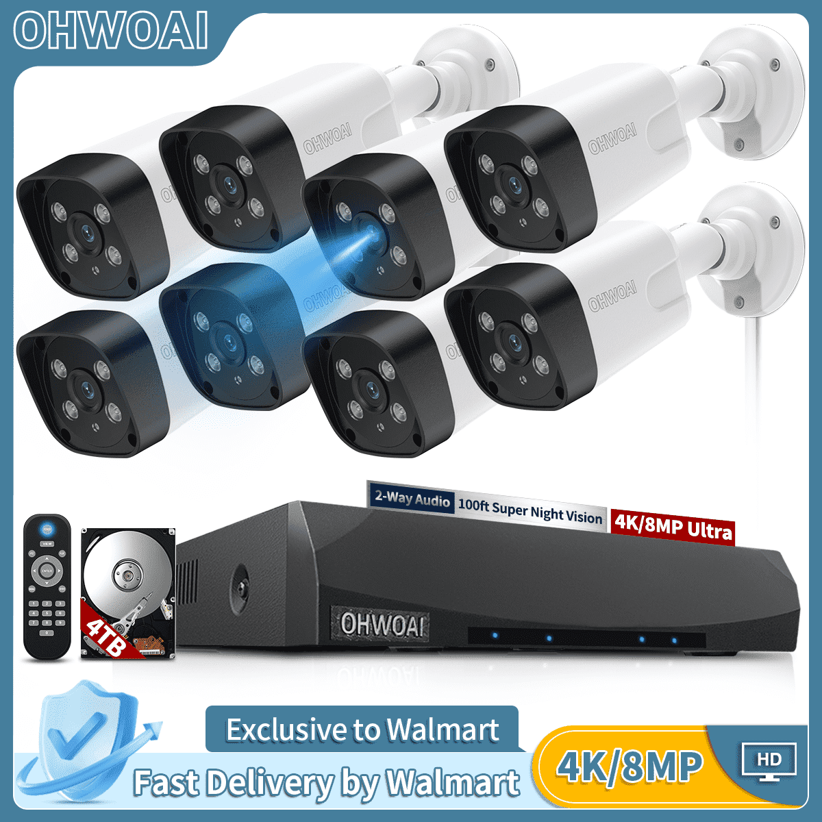 《2-Way Audio & 100ft Night Vision》OHWOAI Wired Outdoor 4K Ultra 8.0MP ...