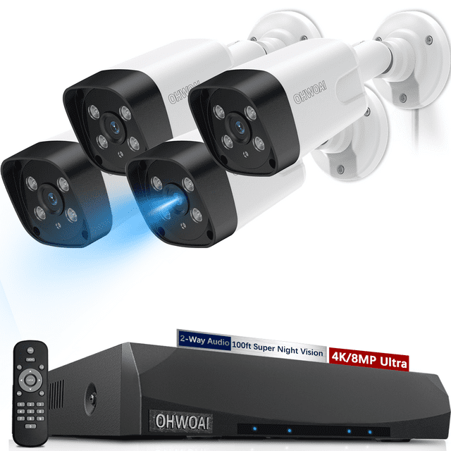 《2-Way Audio & 100ft Night Vision》OHWOAI Wired Outdoor 4K Ultra 8.0MP ...