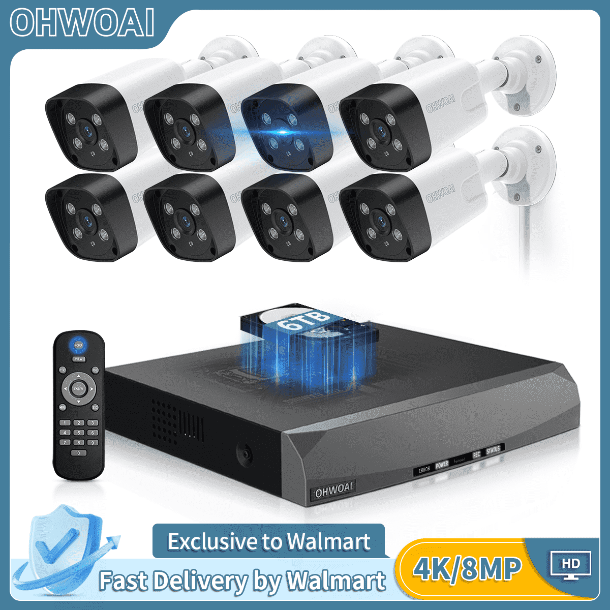 《2-Way Audio & 100ft Night Vision》OHWOAI Wired Outdoor 4K Ultra 8.0MP ...