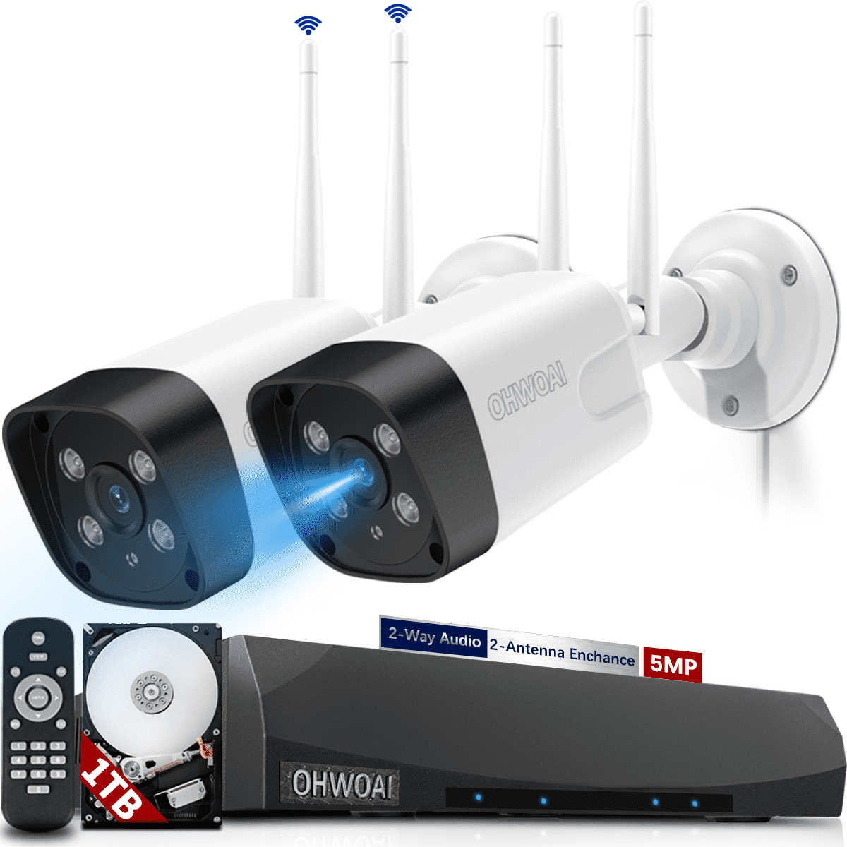 OHWOAI 5MP Dual Antennas Wireless Camera Security System for Home,2 ...