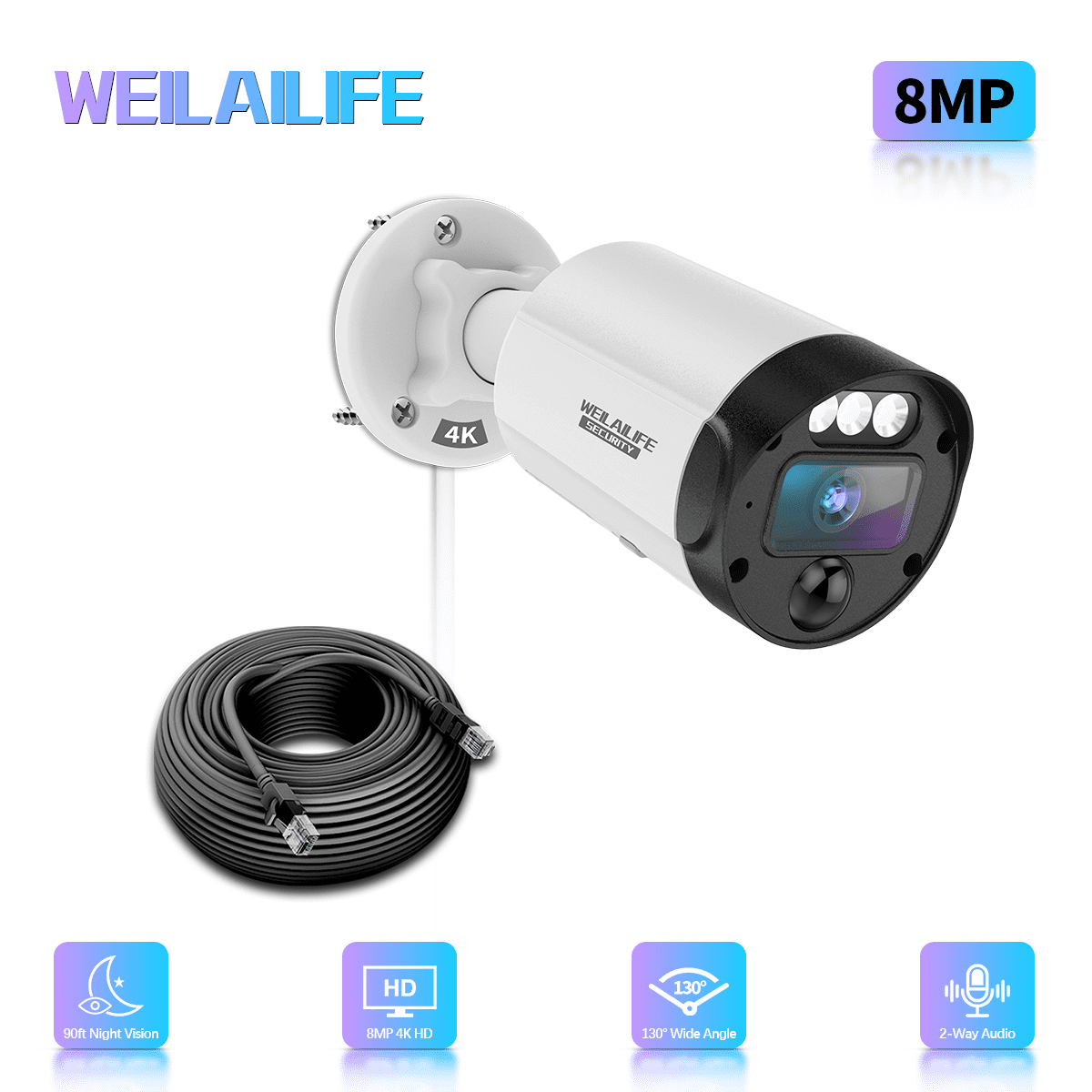 【2-Way Audio】 4K 8MP Outdoor Home POE Extended Security Camera,Bullet ...