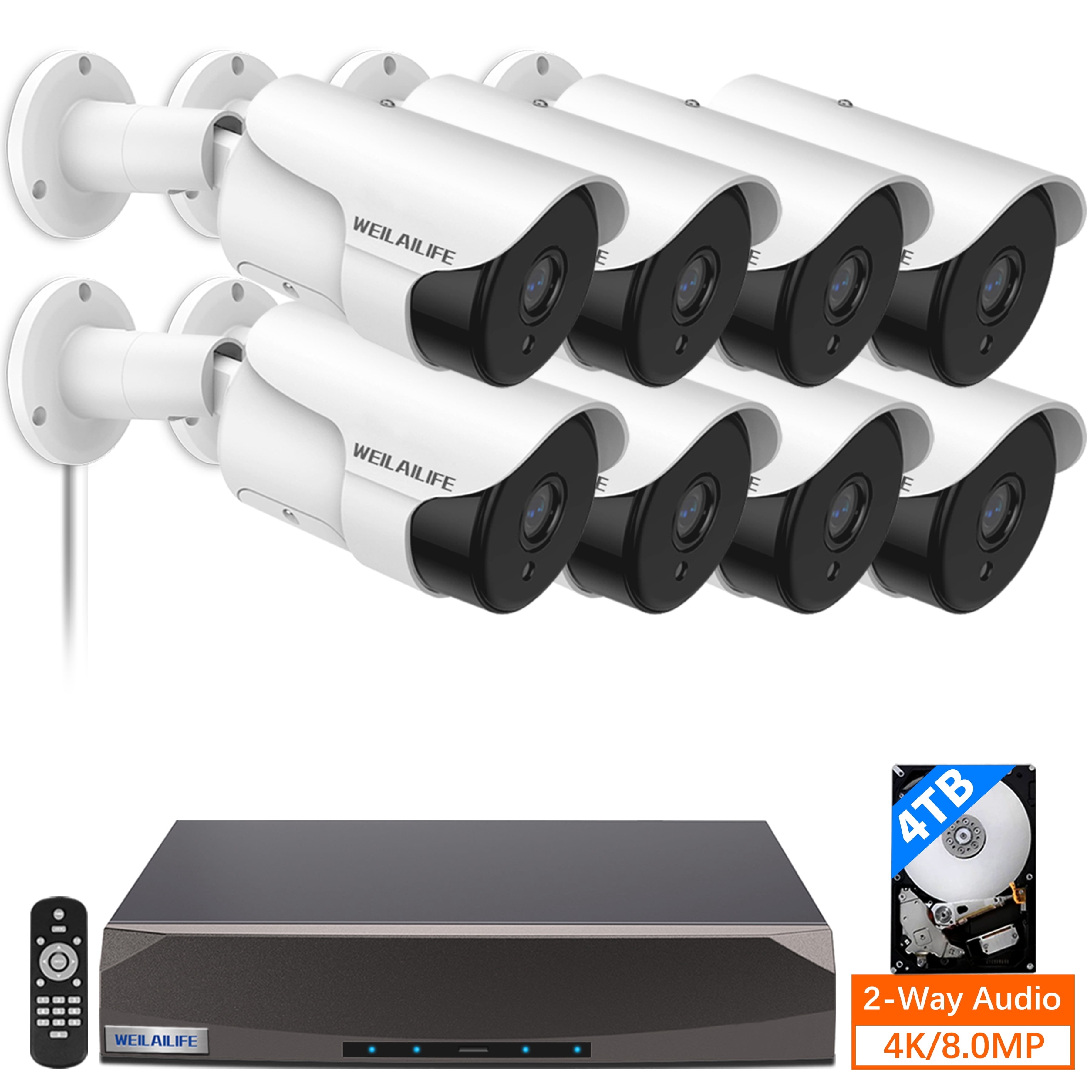 WEILAILIFE Home Security Camera System with 2-Way Audio,4K/8MP Home ...