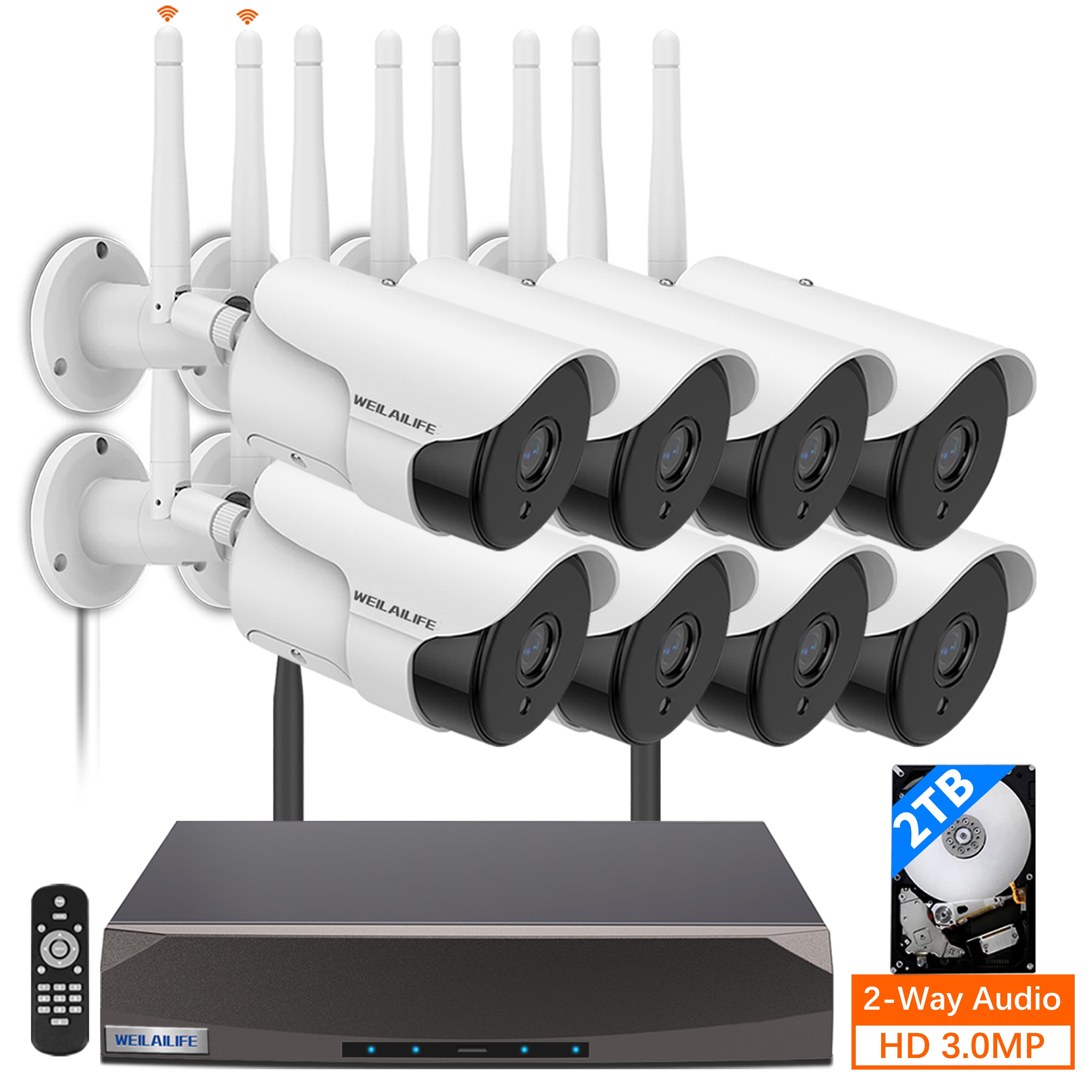 【2-Way Audio】Outdoor Wireless Security Camera System, WiFi Waterproof ...