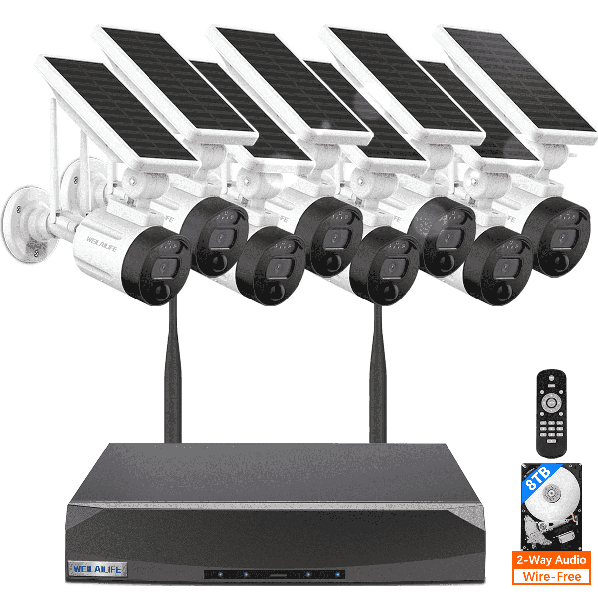 WEILAILIFE Solar Powered Outdoor Security Camera, Wireless, 10 Channel ...