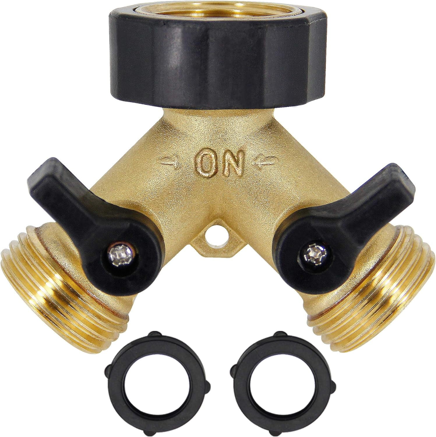 2 Way Brass Hose Splitter, 3/4" Connectors, Y Connector Garden Adapter ...