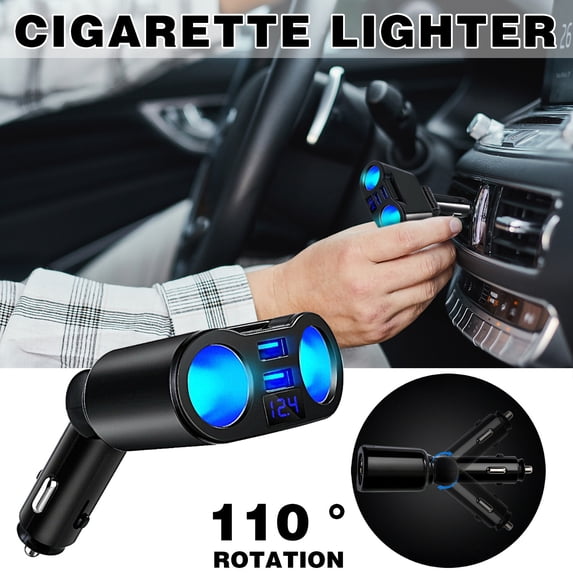 2 Way Car Cigarette Lighter Socket Splitter 12V USB Charging Adapter ...