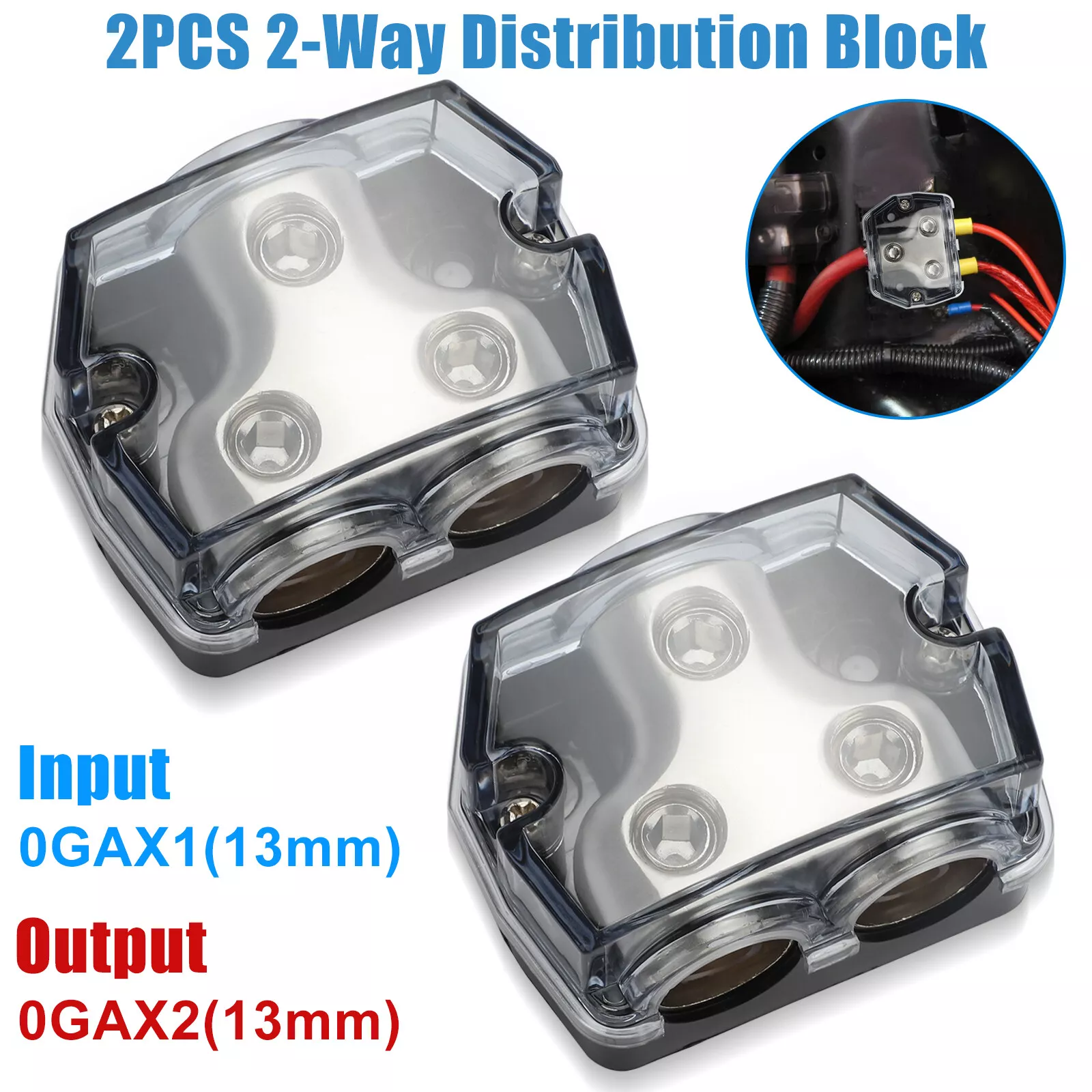 2-Way Distribution Block 0 Gauge In & Out Car Audio Amp Power Ground Distributor - Walmart.com