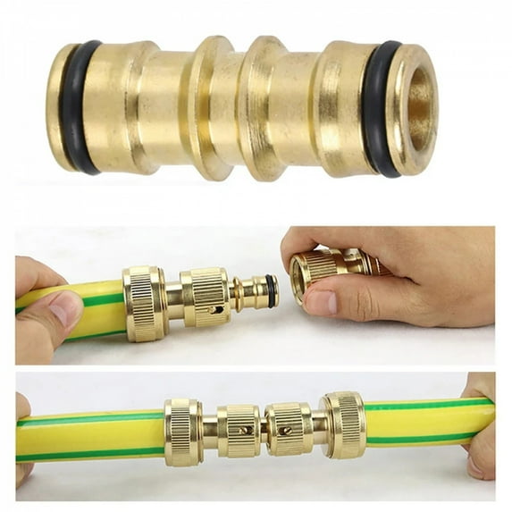 2 Way Garden Brass Hose Connector Joiner Coupler 1/2" Quick Joint Water ...
