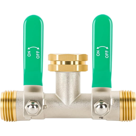 2 Way Garden Hose Splitter, 3/4" GHT Thread Brass Faucet Splitter with ...