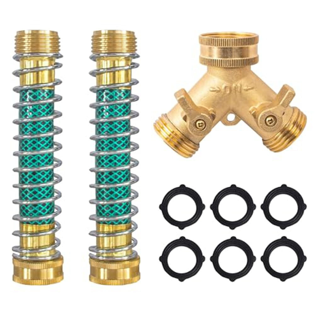 2-Way Garden Hose Splitter with Flow Control Valves, Brass Connector, 2 ...