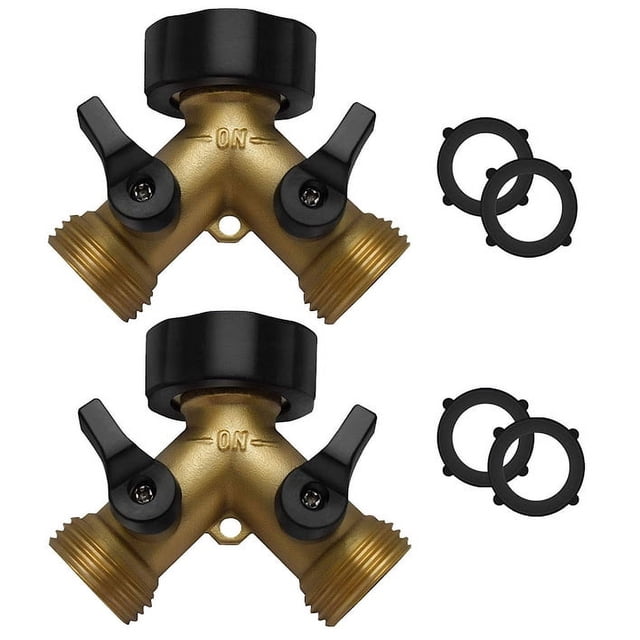2 Way Hose Connector Solid Brass Body Garden Hose Splitter Adapter with ...