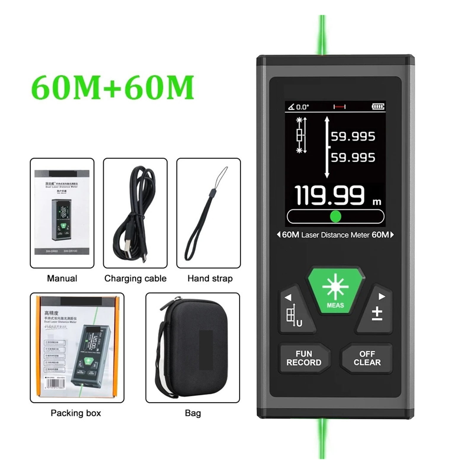 2 Way Measure Meter Ranfinder Green Distance Meter Mini Digital Ran ...