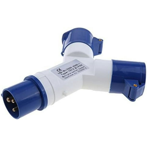 2-Way Splitter, 16A 220v IP44 2 Way 3 pin Industrial Site Plug & Wall ...
