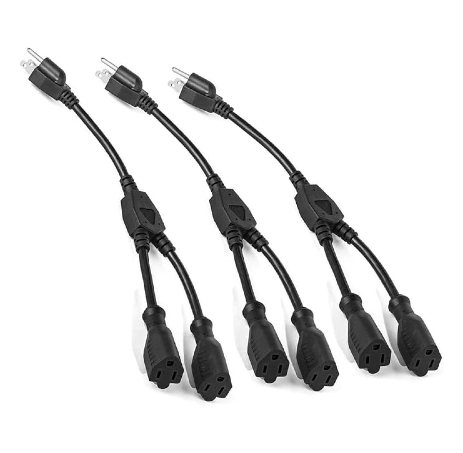 2 Way Splitter Extension Cord, 3 Prong Double Outlet Power Cord, 16 AWG ...