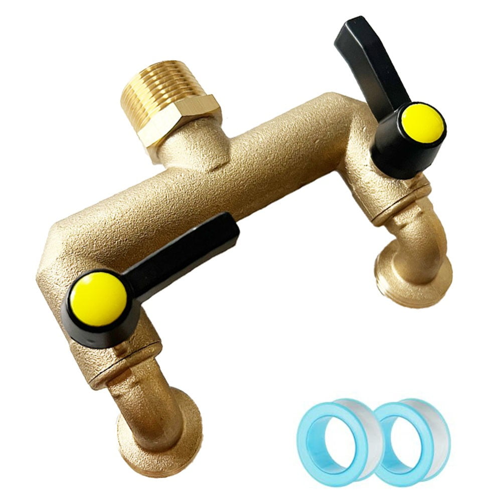 2 Way Valve Garden Hose Splitter Brass NPT Inlet Faucet Water Diverter ...