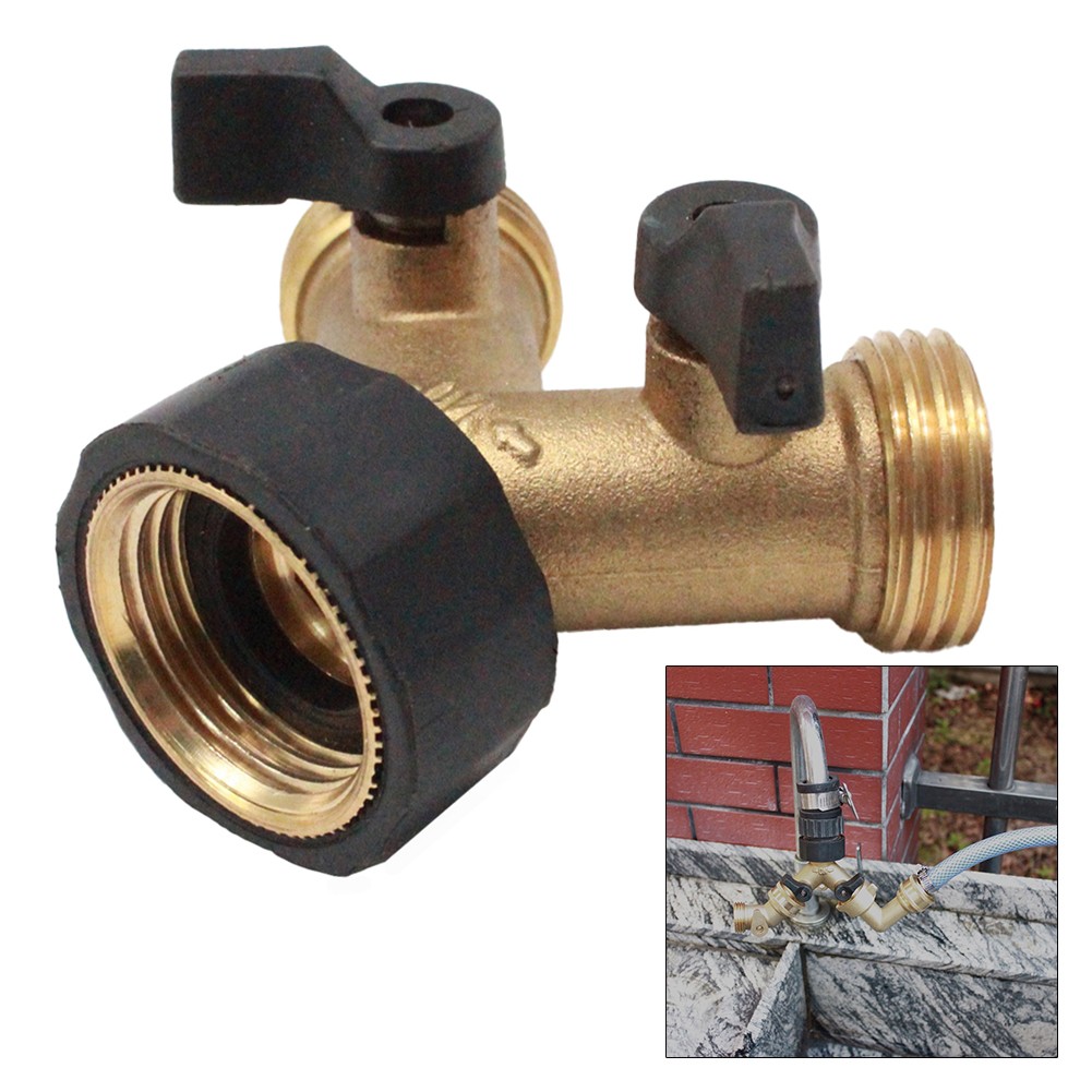 2 Way Y-Type Hose Splitter Garden Hose Distributor Brass Hose Tap ...