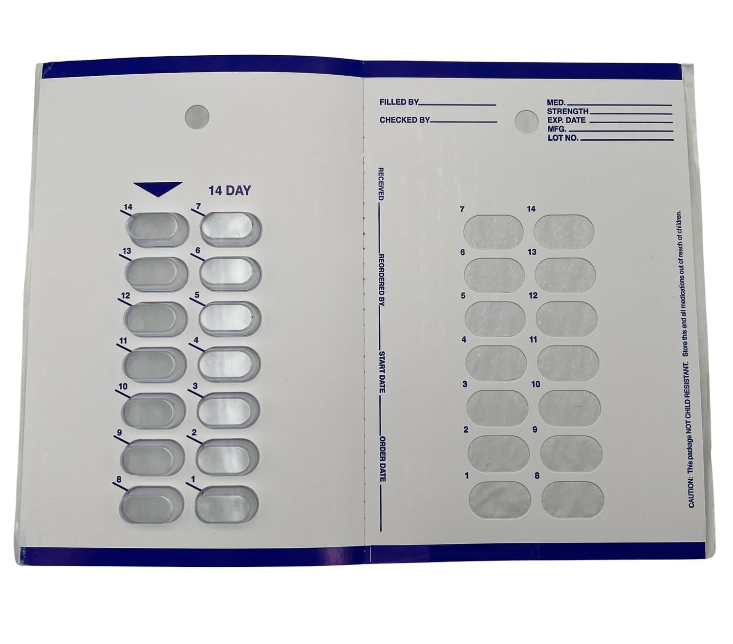2 Week/ 14 Day Cold Seal Medication Pill Blister Cards, Disposable Easy ...