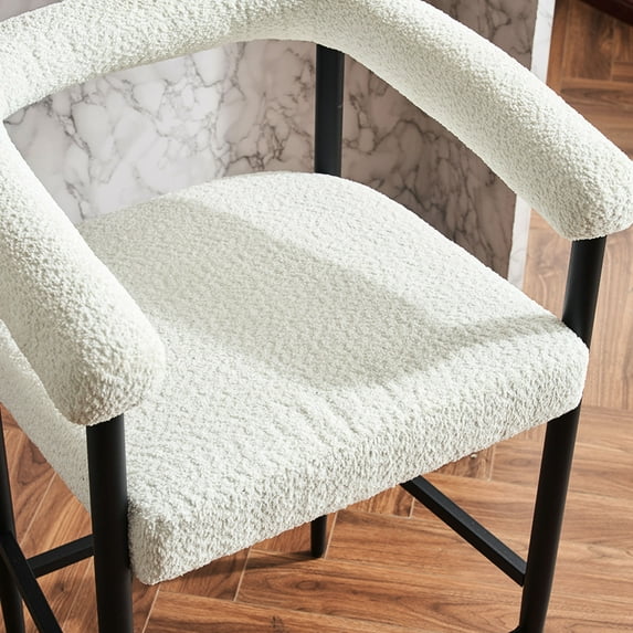 2 White Bar Stools, Boucle Fabric, Metal Frame, Ergonomic Armrests ...