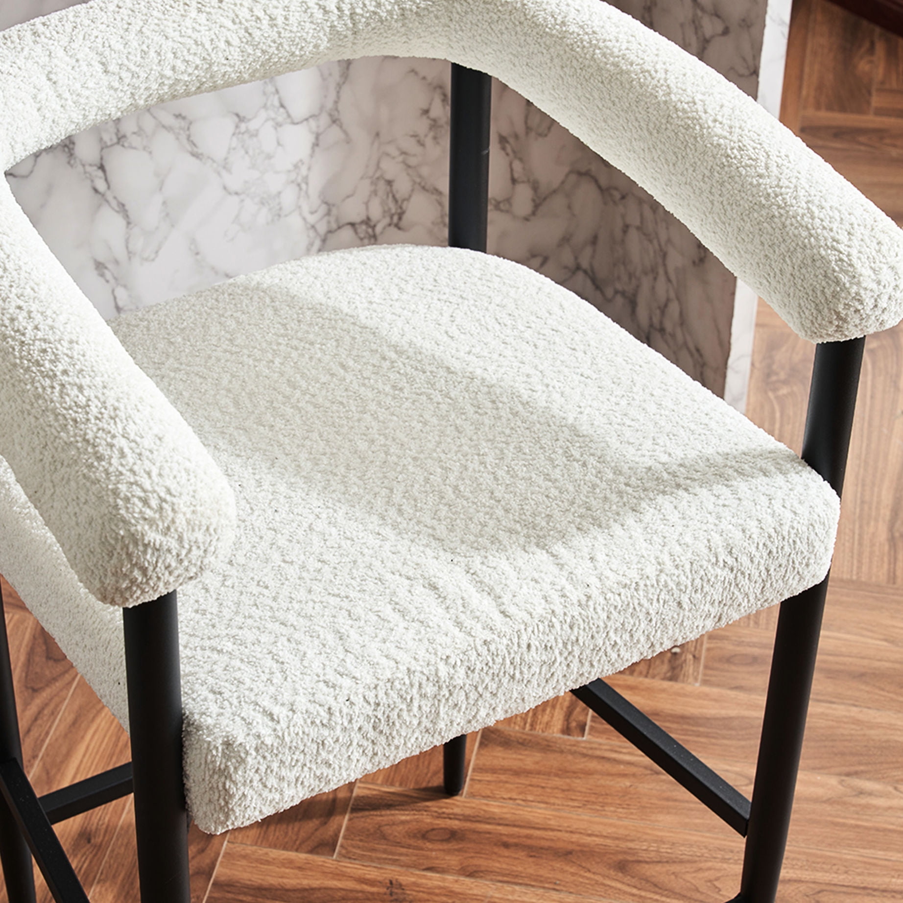 2 White Bar Stools, Boucle Fabric, Metal Frame, Long - lasting Use ...