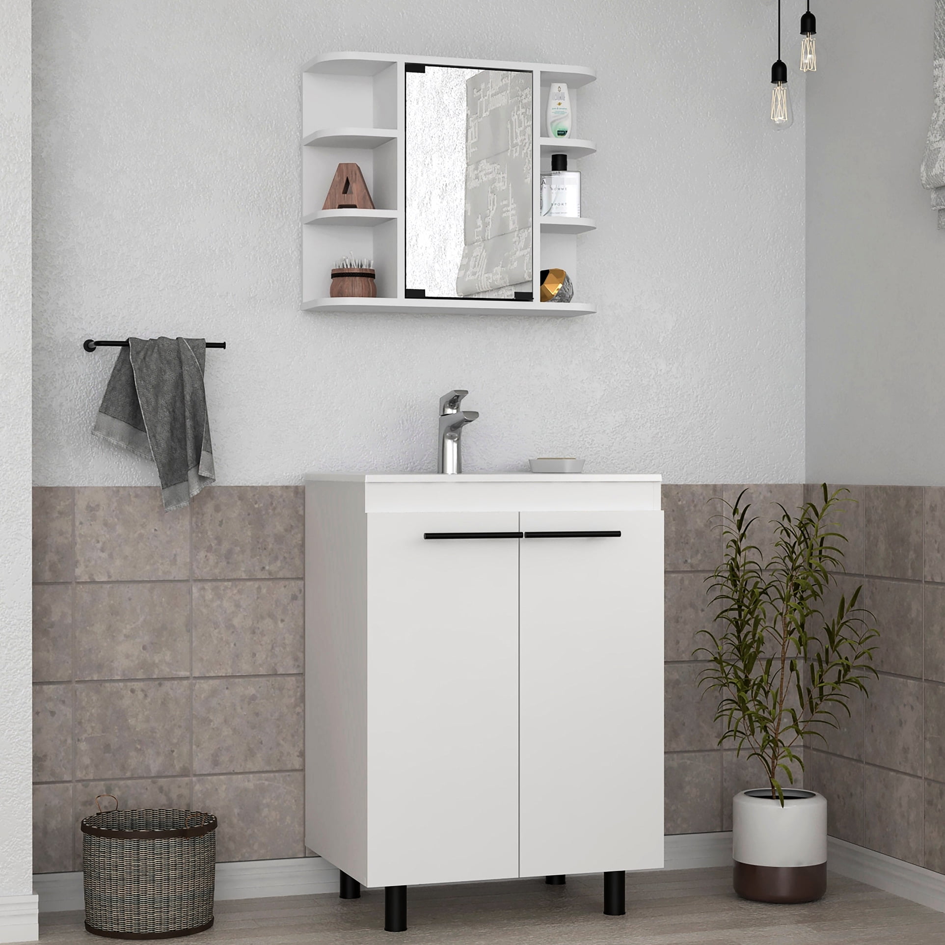 2 White Bathroom Cabinet : Spacious Vanity & Mirror Medicine And ...