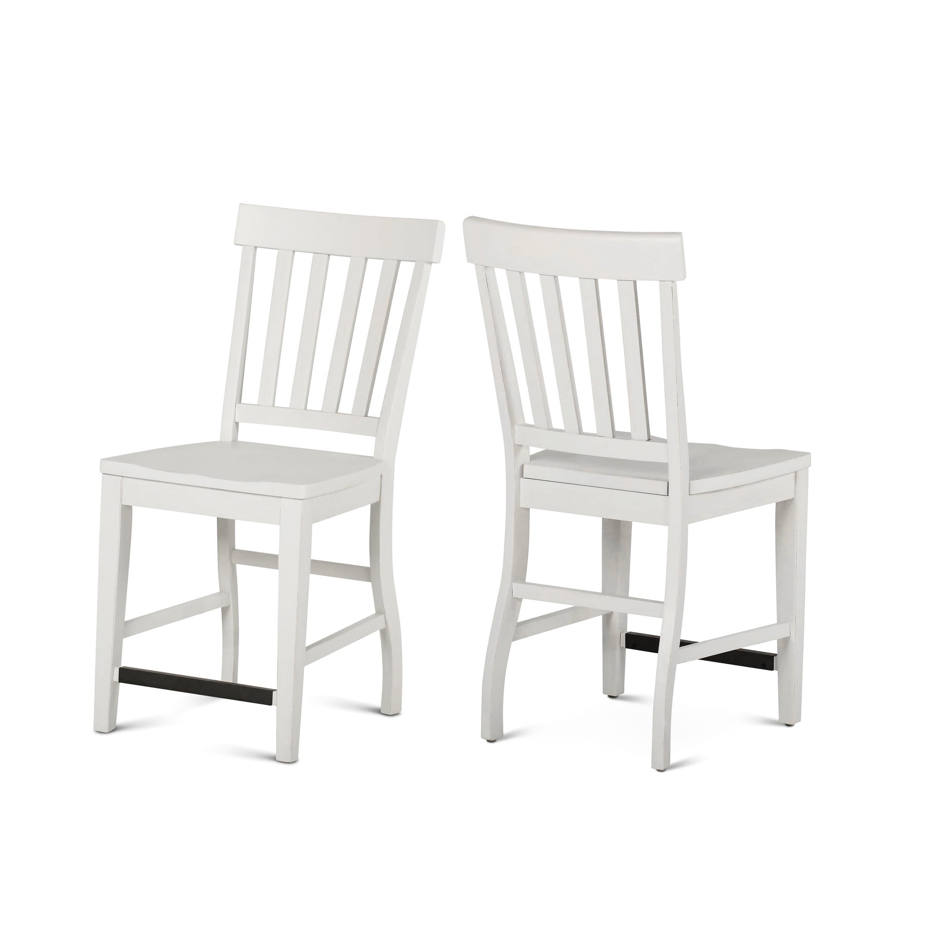 2 White Counter Chairs, Style Slat Back, Solid Wood, Scooped Seats For ...