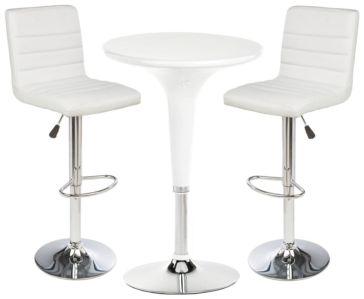 2 White Leatherette Bars Stool set with 1 Round Cocktail Highboy Table ...