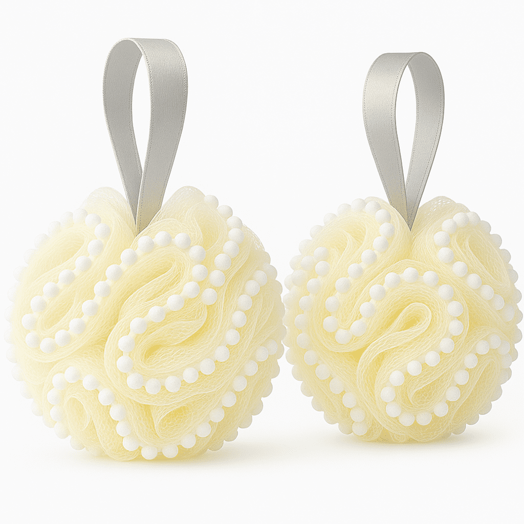 2 White Luxury Bath Loofah Bath Balls Soft & Quick-Dry Exfoliating Mesh ...