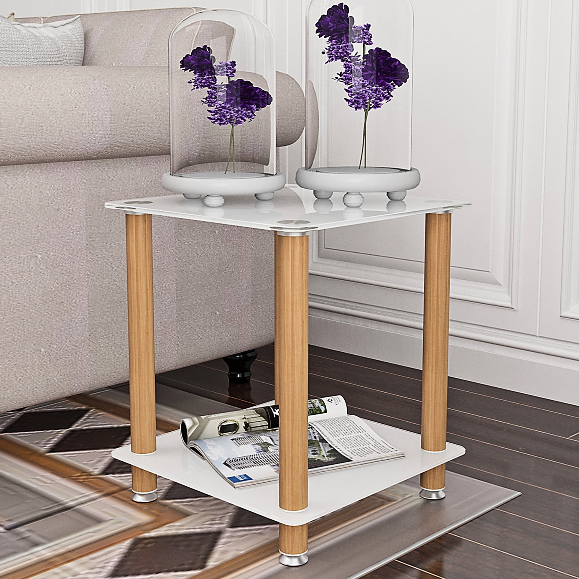 2 White Side Table, 16.12"x16.12"x17.4", Modern Design, Large Storage ...