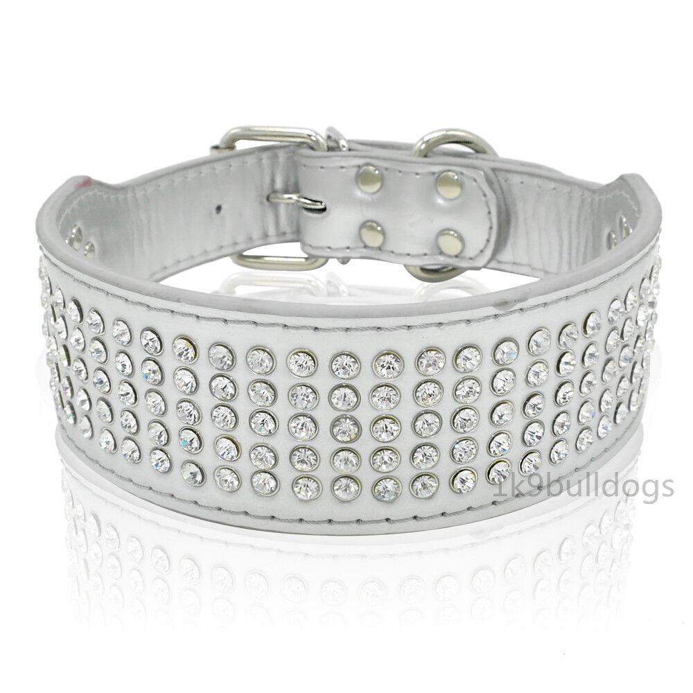 2" Wide Leather Rhinestone Dog Collars Bling Diamonds for Large Dogs ...