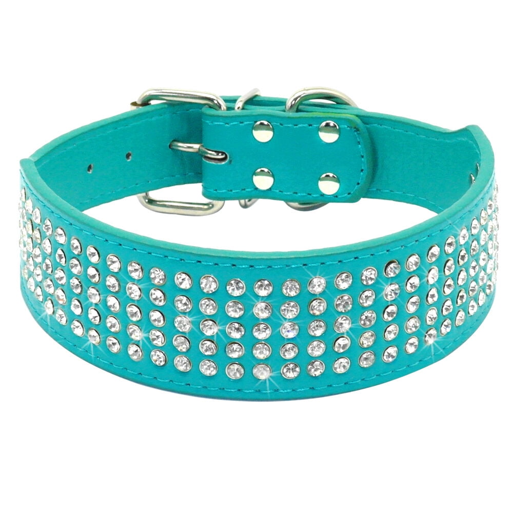 2" Wide Leather Rhinestone Dog Collars Bling Diamonds for Large Dogs ...