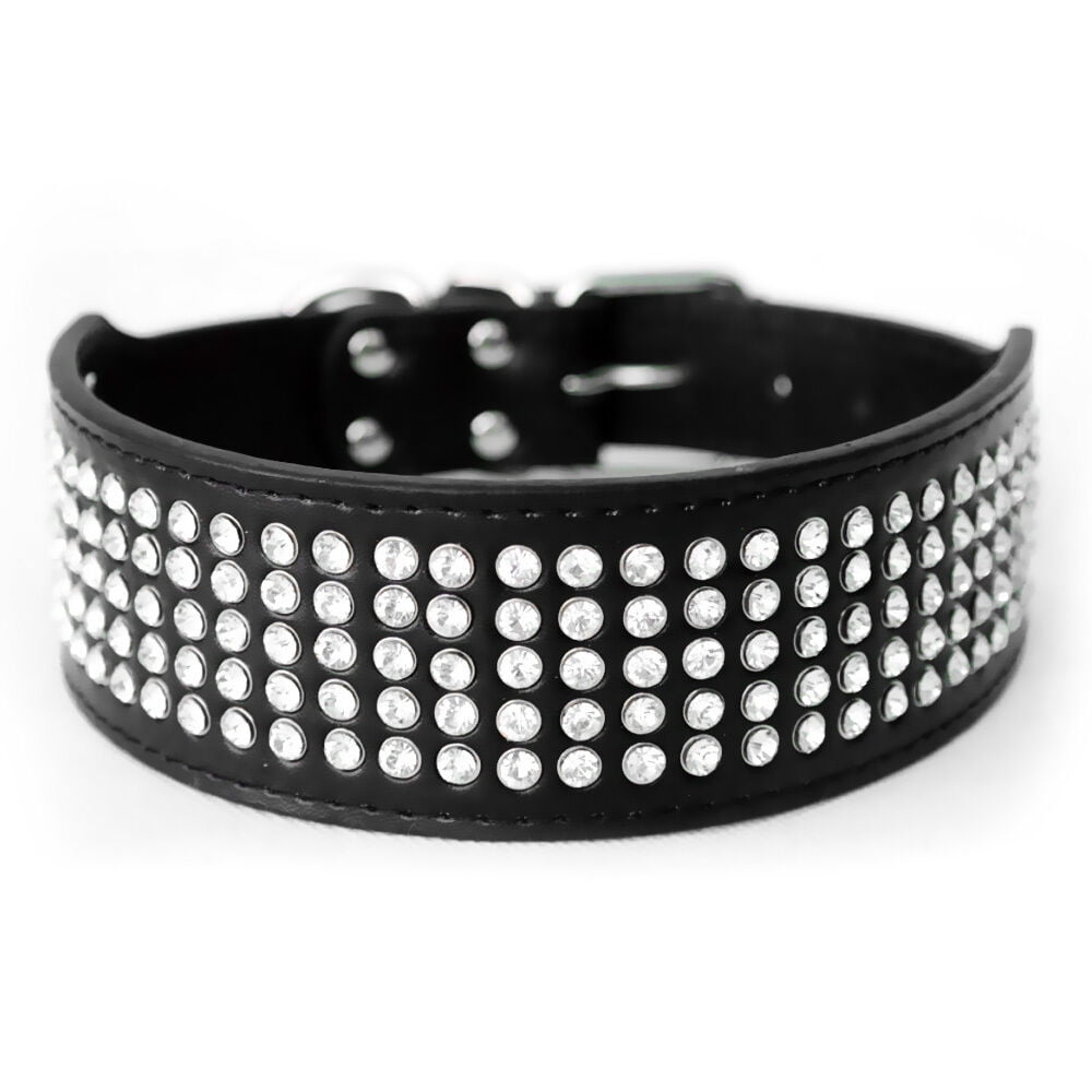 2" Wide Leather Rhinestone Dog Collars Bling Diamonds for Large Dogs ...